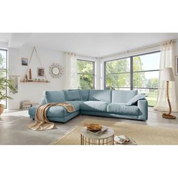 Home Affaire Ecksofa &raquo;Enisa XXL B/T/H: 325/224/85 cm L-Form&laquo; Kuschelig, gem&uuml;tlich, in 5 Farben, Bezug in Cord, mit 2 Zierkissen blau Cord (88% 