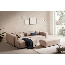 LeGer Home by Lena Gercke Ecksofa &raquo;PIARA XXL Leinenoptik, L-Form, Schlaffunktion&laquo; Hocker stellbar zum Schlafsofa (Krokodilverbinder), tiefe Sitzfl&auml;che