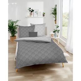 Kaeppel Wendebettw&auml;sche &raquo;La Ville&laquo; 2 Stk. grau Mako-Satin, Obermaterial: 100% Baumwolle B/L: 135cm x 200cm, 1 Stk., 1 Stk., Mako-Satin, B/L: 80cm x 80cm, 2 