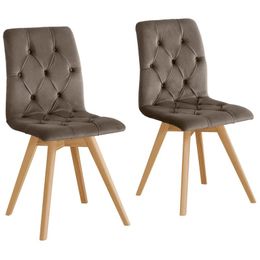 OTTO home Esszimmerstuhl &raquo;Rania&laquo; (Set) 2 Stk.im 2er/4er/6er Set, Massivholzbeinen braun B/H/T: 45cm x 91cm x 55cm, 2 Stk., Samtoptik, Beine oak white