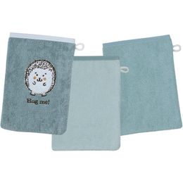 W&ouml;rner Waschhandschuh &raquo;Igel blau Waschhandschuh 3er Set&laquo; 1x mit s&uuml;&szlig;er Igelstickerei, 2x unifarben blau Obermaterial: 100% Baumwolle B/L: 15cmx21cm, 3 Stk.