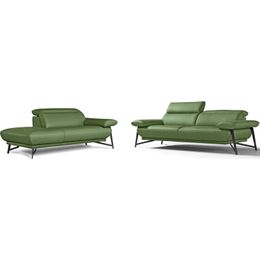 Egoitaliano Sofa &raquo;Anais, Design mit hohem Sitzkomfort, Fu&szlig;farbe schattengrau&laquo; Set, Kopfteil verstellbar, Leder CAREZZA, gr&uuml;n gr&uuml;n Leder CAREZZA, Ottomane Armlehne