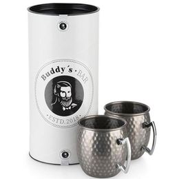 Becher &raquo;Buddy ́s Bar&laquo; Moscow Mule Becher, 500 ml, hochwert. Edelstahl, Hammerschlag-Effekt silber Edelstahl &Oslash; 9cm x 9,5cm, 500ml, 2 Stk.