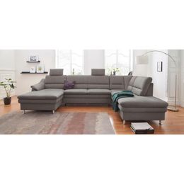 Sit & More sit&more Wohnlandschaft &raquo;Cardoso U-Form&laquo; mit Federkern und Kopfst&uuml;tzen, mit Schlaffunktion und Relaxfunktion grau Luxus-Microfaser 1 (100% Polyester);