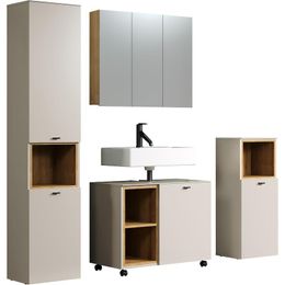 Welltime Badm&ouml;bel-Set &raquo;San Pedro&laquo; Komplett-Set, 4 Stk. tlg. beige Glas, Holzwerkstoff B/H/T: 180cmcm x 186cmcm x 42cmcm, T&uuml;ren wahlweise rechts oder 