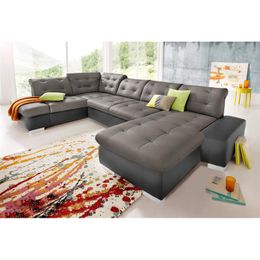 Sit & More sit&more Wohnlandschaft &raquo;Palomino U-Form&laquo; wahlweise in XL oder XXL grau NaturLEDER (echtes Rindsleder) in Sitz und R&uuml;cken. Korpus mit Kunstleder 