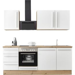 KOCHSTATION K&uuml;chenzeile &raquo;KS-Florida mit 38mm starker Arbeitsplatte&laquo; Breite 220 cm, wahlweise mit E-Ger&auml;ten, Soft-Close-Funktion wei&szlig; B/H/T: 220cm x 