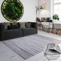 OTTO home Teppich &raquo;Le Vivier&laquo; rechteckig 10 mm H&ouml;he Handweb Teppich, gestreift, 90% Baumwolle, handgewebt, mit Fransen grau Baumwolle, Polyester B : 