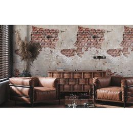 Livingwalls living walls Fototapete &raquo;Steinwand Fototapete&laquo; matt glatt Tapete Steinoptik Stein-Tapete Loft Industrial Used Look rot Vlies B/L: 1,59m x 2,8m, Rollen