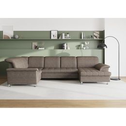DOMO collection Wohnlandschaft &raquo;FRANZI 344x206x81 cm, elegant, komfortabel&laquo; U-Form, Recamiere rechts, beige-braun, B/T: 344/206 cm beige Flachgewebe (