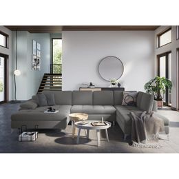 Sit & More sit&more Wohnlandschaft &raquo;Latigo U-Form&laquo; mit Mega-Recamiere, wahlweise mit Schlaffunktion und Bettkasten grau B/H/T: 346cm x 201cm, Struktur,mega-