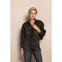 Zhrill Damen Blouson &raquo;ZHLOUIE&laquo; ohne Kapuze mit Animal-Print, aus Baumwolle, bequeme Passform, mit Knopfleiste gr&uuml;n XXL