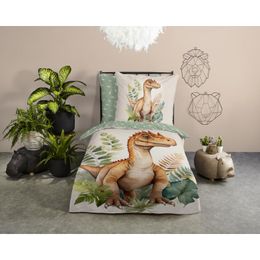 Good Morning Kinderbettw&auml;sche &raquo;Gregor&laquo; 2 Stk. Baumwolle, Renforc&eacute;, Wendeoptik, Kind, Junge, Dino Renforc&eacute;, Obermaterial: 100% Baumwolle B/L: 135cm x 