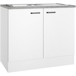Optifit Sp&uuml;lenschrank &raquo;OPTImulti&laquo; Breite 100 cm, Tiefe 60 cm, inkl. Arbeitsplatte und Einbausp&uuml;le wei&szlig; Holzwerkstoff wei&szlig;, B/H/T: 100cm x 88cm x 60cm,