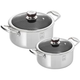 HENSSLERS Topf-Set Set, je 1 Kochtopf &Oslash; 20 und 24 cm, mit Glasdeckel, 2 Stk. tlg. Edelstahl silber Einheitsgr&ouml;&szlig;e