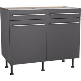 KOCHSTATION Unterschrank &raquo;KS-Bern2&laquo; Breite 100 cm, 2 T&uuml;ren, 2 Schubk&auml;sten, 1 Einlegeboden grau Holzwerkstoff B/H/T: 100cm x 87cm x 58,4cm, Schubladen: