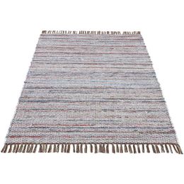 CarpetFine Teppich &raquo;Kelim Chindi, Wendeteppich&laquo; rechteckig 6 mm H&ouml;he handgewebt, Fleckerlteppich mit Fransen, auch vielen in L&auml;ufergr&ouml;&szlig;en braun 