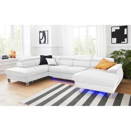 COTTA Wohnlandschaft &raquo;Komaris U-Form, B: 320 cm&laquo; mit Kopfteilverstellung, optional Schlaffunktion, Bettkasten & Licht wei&szlig; Microfaser PRIMABELLE (100%