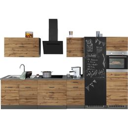 KOCHSTATION K&uuml;chenzeile &raquo;KS-Trier&laquo; mit E-Ger&auml;ten, Breite 350 cm braun B/H/T: 350cm x 60cm, Cerankochfeld (SCHOTT)