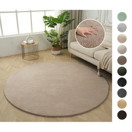 OTTO home Teppich &raquo;Cali&laquo; rund 16 mm H&ouml;he Uni-Farben, kuschelig, & weich, waschbar, Wohnzimmer, Schlafzimmer beige Kunstfaser, Microfaser &Oslash; 120cm 1 Stk