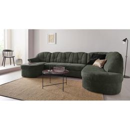 DOMO collection Wohnlandschaft &raquo;Papenburg U-Form&laquo; in gro&szlig;er Farbvielfalt, wahlweise Bettfunktion, frei im Raum stellbar gr&uuml;n Struktur ( 90% Polyester,