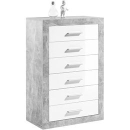 HBZ-MEBLE HBZ Sideboard &raquo;Stone wei&szlig; Hochglanz, Schrank mit Schubk&auml;sten BxHxT 66x102x37 cm&laquo; 1 Stk. tlg. Beton Dekor und wei&szlig; Hochglanz, Schrank mit 6 Schubk&auml;sten