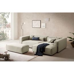 LeGer Home by Lena Gercke Ecksofa &raquo;PIARA XXL Leinenoptik, L-Form, Schlaffunktion&laquo; Hocker stellbar zum Schlafsofa (Krokodilverbinder), tiefe Sitzfl&auml;che