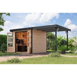 Karibu Gartenhaus &raquo;Jupiterino 3 SET, in verschiedenen Farben&laquo; inkl. Anbaudach braun Massivholz ohne Fu&szlig;boden, Blechdach