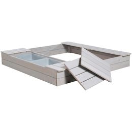 Roba Sandkasten &raquo;Outdoor+&laquo; 2 Spielwannen und 4 abnehmbaren Sitzpl&auml;tzen, HxBxT: 17,5x125x120 cm grau Kunststoff, Massivholz B/H/L: 125cm x 17,5cm x 