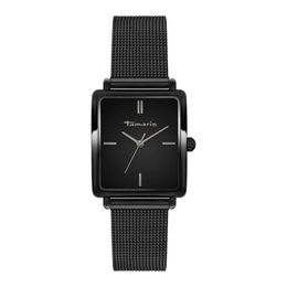 Tamaris Damen Quarzuhr &raquo;Square Meets Mesh&laquo; Armbanduhr, Damenuhr, Edelstahlarmband, analog schwarz Einheitsgr&ouml;&szlig;e