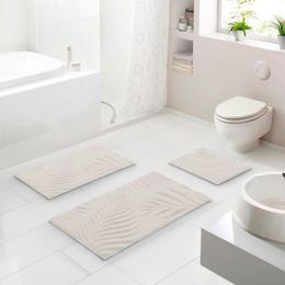 Grund Badematte &raquo;Ferya&laquo; H&ouml;he 20 mm rutschhemmend beschichtet fu&szlig;bodenheizungsgeeignet Dezentes Blattmuster mit Hoch-Tief-Struktur, 5 Jahre Garantie beige 