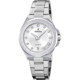Festina Damen Quarzuhr &raquo;Mademoiselle&laquo; Armbanduhr, Damenuhr, Edelstahlarmband, analog, Tag, Zirkonia (synth.) silber Einheitsgr&ouml;&szlig;e