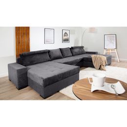 Collection AB Wohnlandschaft &raquo;Josy XXXL-Relax U-Form, B: 352 cm&laquo; Schlaffunktion, Bettkasten & 2 Nackenkissen, Federkern schwarz 100%Polyester B/H/T: 