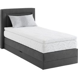 Westfalia Schlafkomfort Boxspringbett wahlweise mit Bettkasten und Topper grau Microvelours Mit Kaltschaum-Topper,mit Bettkasten rechts, Liegefl&auml;che B/L: 90cm x 200cm, 