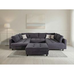OTTO home Wohnlandschaft &raquo;Antonia U-Form, B: 298 cm, inkl. Hocker, Federkernpolsterung&laquo; extra gro&szlig;e Liegefl&auml;che, 282x178cm, inkl. 3 Zierkissen grau 