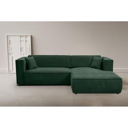 WERK2 Ecksofa &raquo;Atlanta-New, modernes Design, Stellma&szlig;e 295x182 cm, L-Form, Kedernaht&laquo; hoher Komfort, Schlaffunktion & Bettkasten, Cord, Moosgr&uuml;n gr&uuml;n 