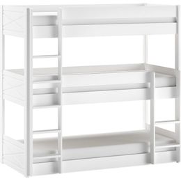 Vipack Etagenbett Made in Europe, mit 3 LF &aacute; 90x200 cm und Rollrost, stabil gebaut, Kiefer massiv wei&szlig; wei&szlig; Liegefl&auml;che B/L: 90cm x 200cm H: 199,8cm, kein 