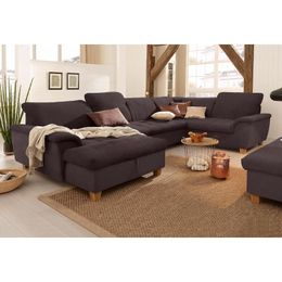 Home Affaire Wohnlandschaft &raquo;Lyla U-Form&laquo; wahlweise mit R&uuml;ckenfunktion und zus&auml;tzlich mit Bett + Bettkasten braun Feinstruktur weich (100% Polyester);
