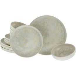 Creatable Teller-Set &raquo;Uno Athena, Teller Set 12-tlg&laquo; Ringe-Relief, Vintage Style beige Steinzeug 12 Stk.