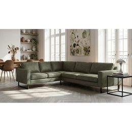 OTTO home Ecksofa &raquo;Pinto, XXL, 250/290 cm, langer Schenkel, Ottomane&laquo; Cord, Chenille, Lederoptik, mit Keder, Metallf&uuml;&szlig;e, Wellenunterfederung gr&uuml;n 