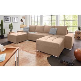 Collection AB Wohnlandschaft &raquo;Josy XL U-Form, Breite: 313 cm&laquo; Schlaffunktion, Bettkasten & 2 Zierkissen, Federkern 100% Polyester B/H/T: 313cm x 84cm 