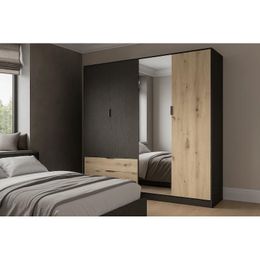 OTTO home Kleiderschrank &raquo;PEERY mit Spiegel, 2 Schubladen, 4 F&auml;cher und 2 Kleiderstangen&laquo; Garderobe mit 4 T&uuml;ren und schwarzen Griffen, Ma&szlig;e B/T/H: 220