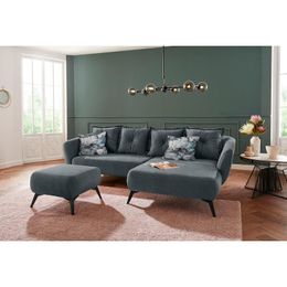 Home Affaire Ecksofa &raquo;Baggio romantische Polsterecke, bequem, Breite 277 cm, L-Form&laquo; Zierkissen inklusive, schwarze Metallf&uuml;&szlig;e blau B/H/T: 277cm x 