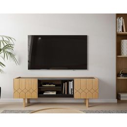 WOODMAN Sideboard &raquo;Porto&laquo; Kommode, dekorative Fr&auml;sungen, mit Eichenholzfurnier, Breite 175 cm schwarz FSC -zertifiziertes teilmassives Holz B/H/T: 175cm x 