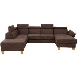 OTTO home Wohnlandschaft &raquo;Conville U-Form&laquo; Kopfteilverstellung wahlweise mit Schlaffunktion und Bettkasten braun 100% Polyester B/H/T: 322cm x 84cm x 