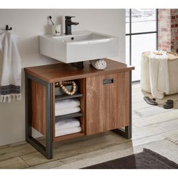 Home Affaire Waschbeckenunterschrank &raquo;Detroit, Waschtisch mit Apothekergriff, Badschrank im Industrialdesign&laquo; Eiche Dekor, mit offenen F&auml;chern & 