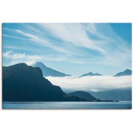 Artland Leinwandbild &raquo;Haukland Beach Lofoten&laquo; Berge 1 Stk. tlg. auf Holzrahmen gespannt blau Leinwand B/H/T: 60cm x 40cm, Leinwandbild Berge Querformat, 1 Stk