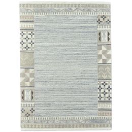 Theko Wollteppich &raquo;Nakarta 6030&laquo; rechteckig 12 mm H&ouml;he reine Wolle, handgekn&uuml;pft, mit Bord&uuml;re grau Wolle B : 120cm 1 Stk., 12mm, L: 180cm