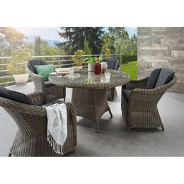 Destiny Garten-Essgruppe &raquo;MALAGA LUNA 4 Se + Tisch &Oslash; 100x75cm vintage grau&laquo; Set, 5 Stk. tlg. Aluminium, Polyrattan grau Aluminium, Polyester, Polyrattan 