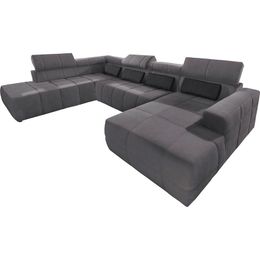 DOMO collection Wohnlandschaft &raquo;BRANDON belastbar bis 140 kg/Sitz, 359x228 cm, U-Form&laquo; mit Sitztiefenverstellung, Luxus-Microfaser, dunkelgrau grau 